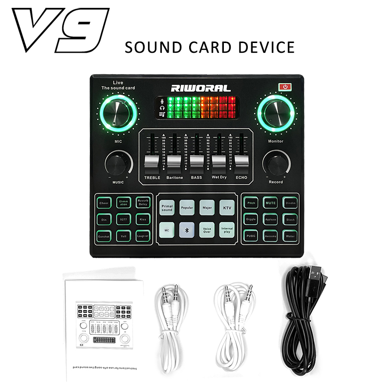 RIWORAL V9 Sound Card Audio Interface External USB Live Broadcast ...