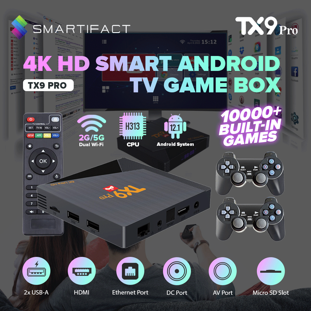 Smartifact MXQ Pro TX9 PRO 4K Smart TV Box + Game Console Set Support 2 ...
