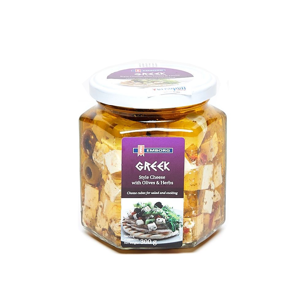 Emborg Greek Style Cheese with Olives & Herbs 300 g (Cheese Cubes For ...