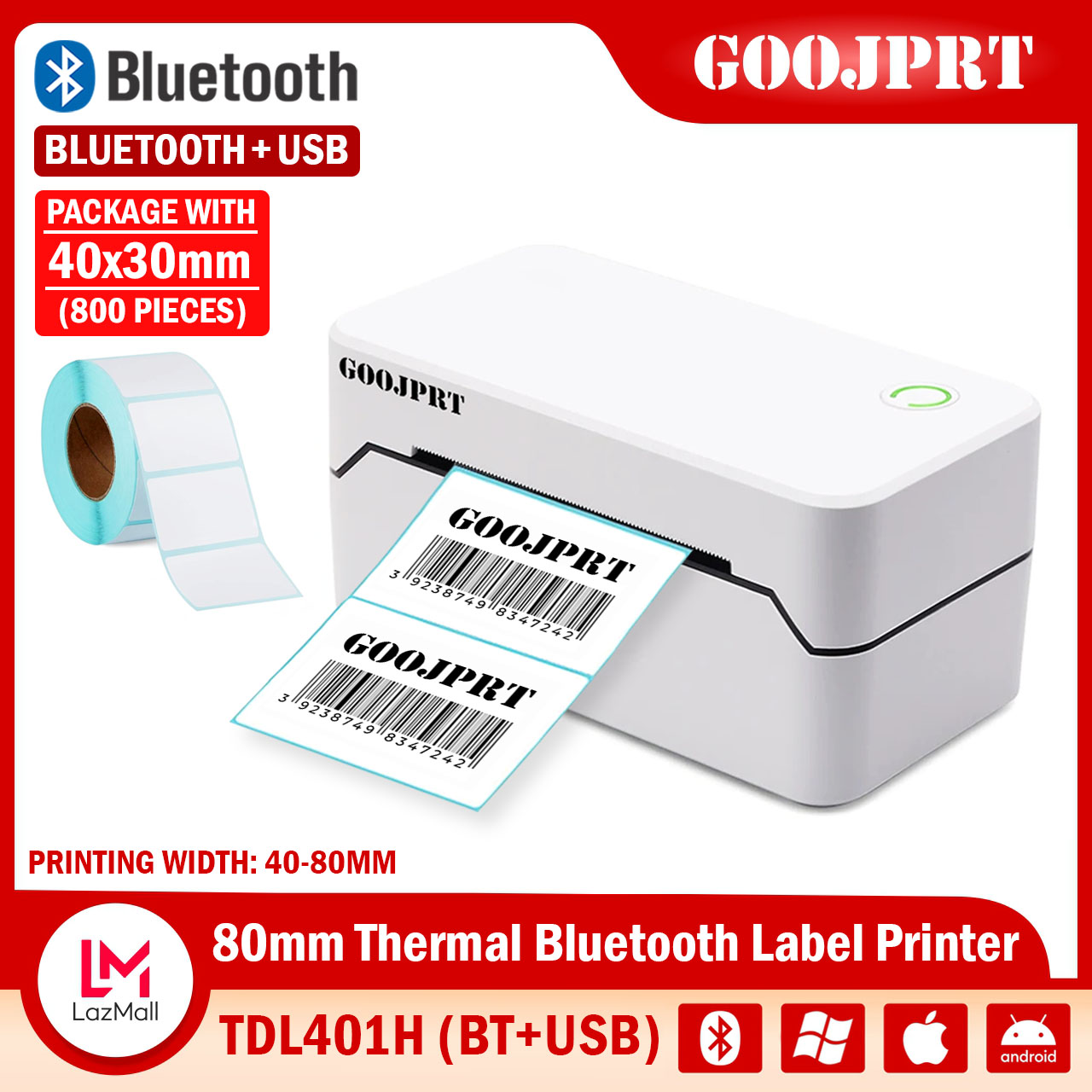 GOOJPRT 80mm Bluetooth Thermal Label Printer GP-TDL401H (BT+USB ...