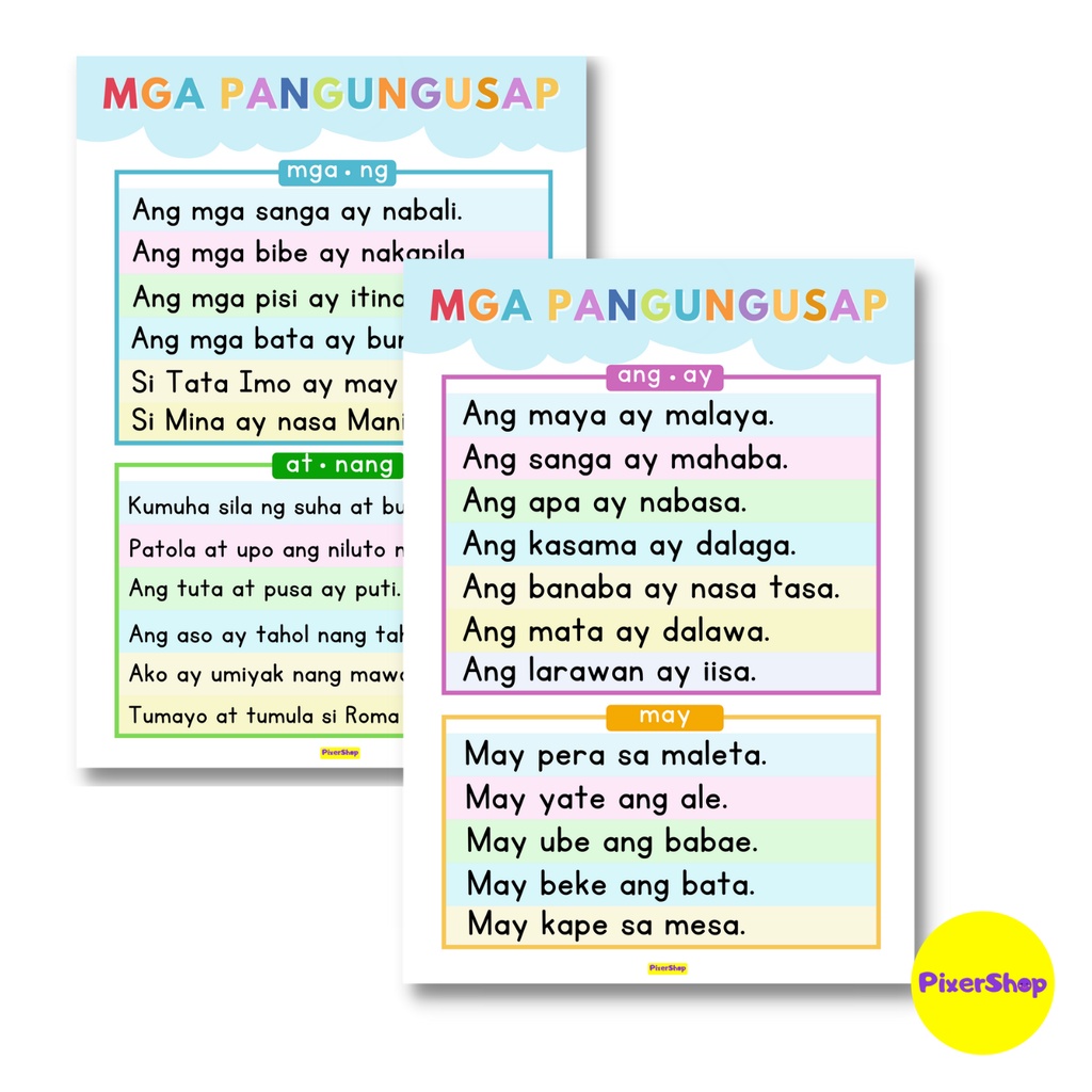 2 PCS. MGA PANGUNGUSAP EDUCATIONAL POSTERS/A4 SIZE TAGALOG READING ...