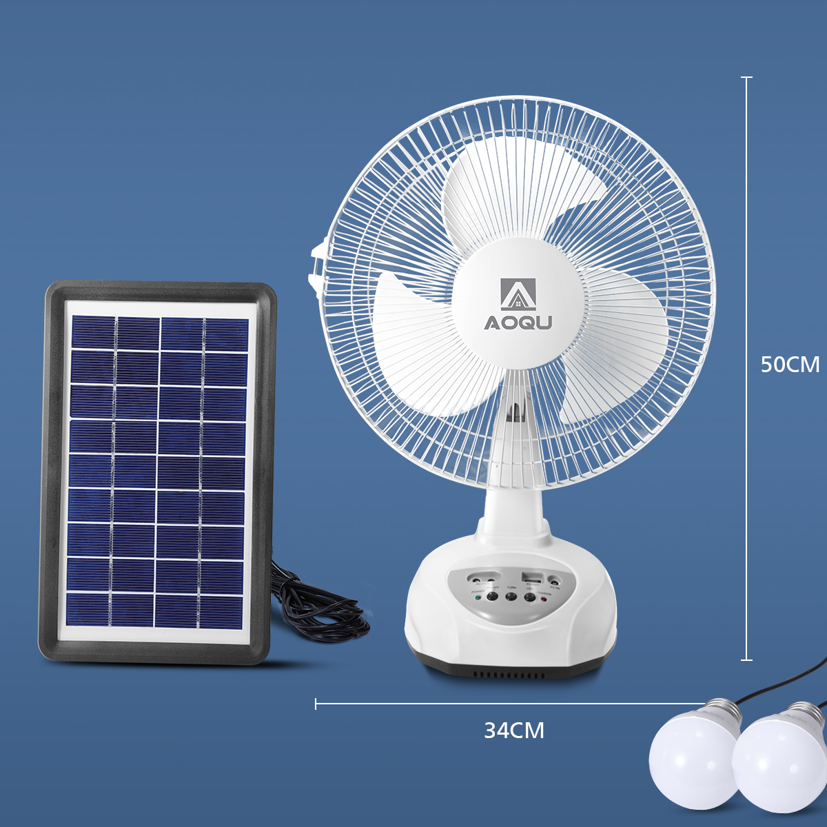 Solar electric fan 12 inch rechargeable 2 LED lights 220V AC desktop ...