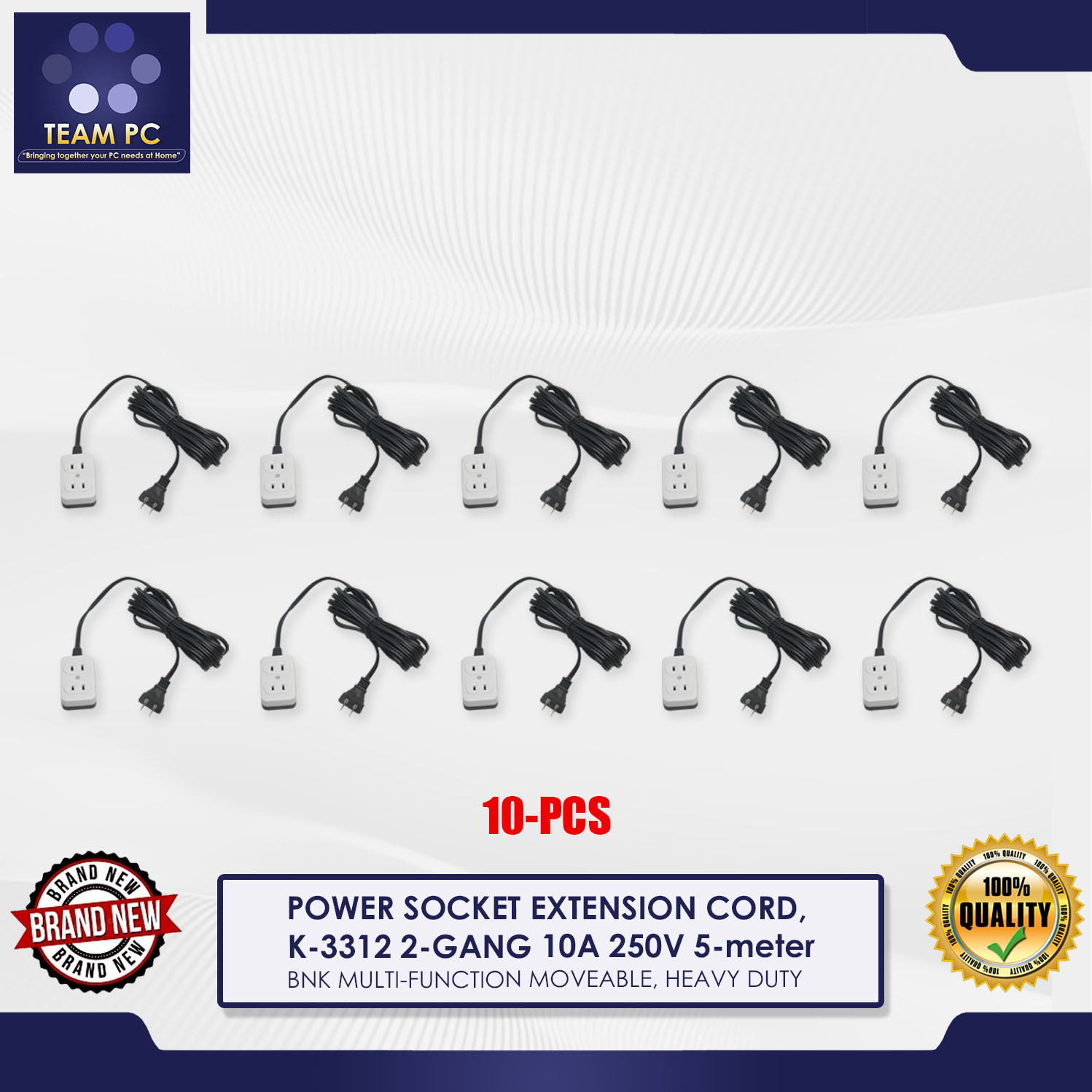 POWER SOCKET EXTENSION CORD, K-3312 2-GANG 10A 250V 5-meter, BNK MULTI ...