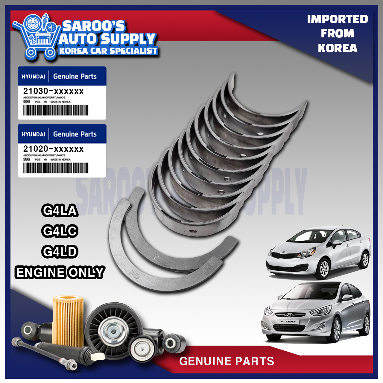 [Kappa][Genuine] Crankshaft Bearing Set For Hyundai Accent , Rio , Gas ...