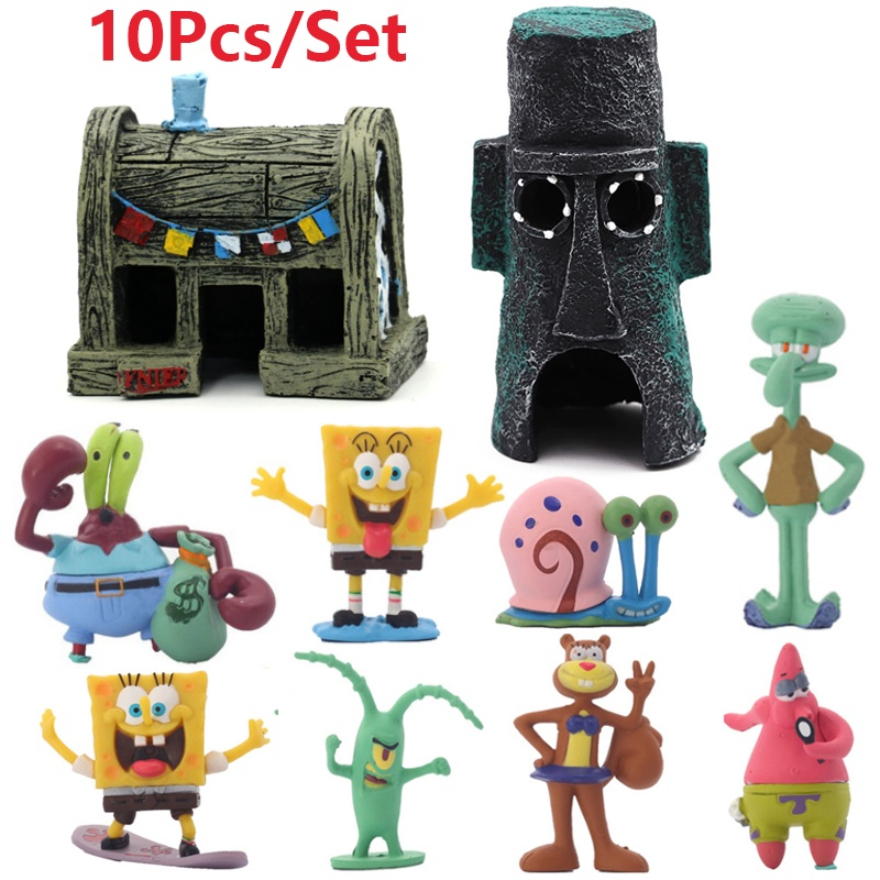 Spongebob Aquarium Decorations Set Resin Model Fish Tank Micro ...