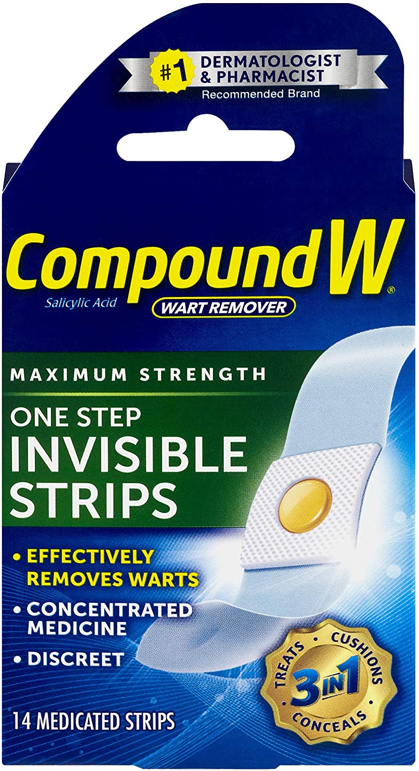 Compound W One Step Invisible Strips, Wart Removal, 14 Medicated Strips ...