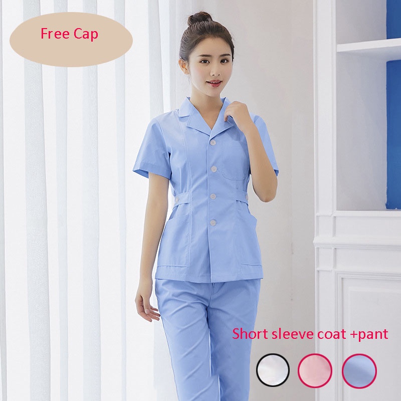 【Fast Delivery】Free Name Slim Fit Scrub Suit Set White Coat Doctor Full ...