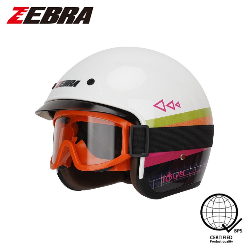 zebra Retro helmet 603 MUSIC WHITE Motorcycle half face helmet whit ...