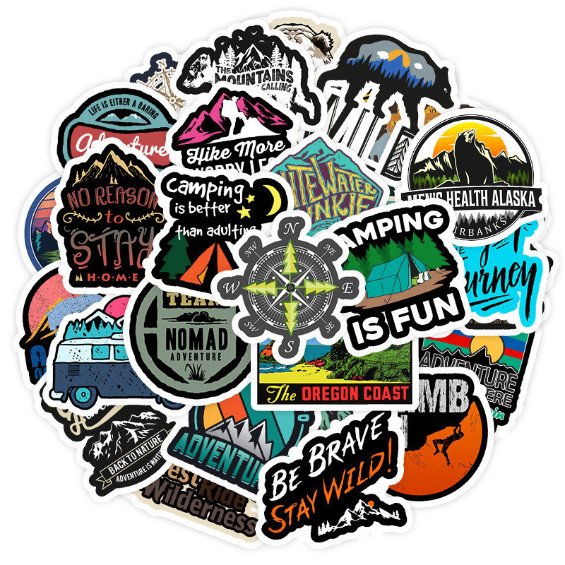 Stiker Pemandangan Kemah 50 Buah, Stiker Tahan Air Petualangan Mendaki ...
