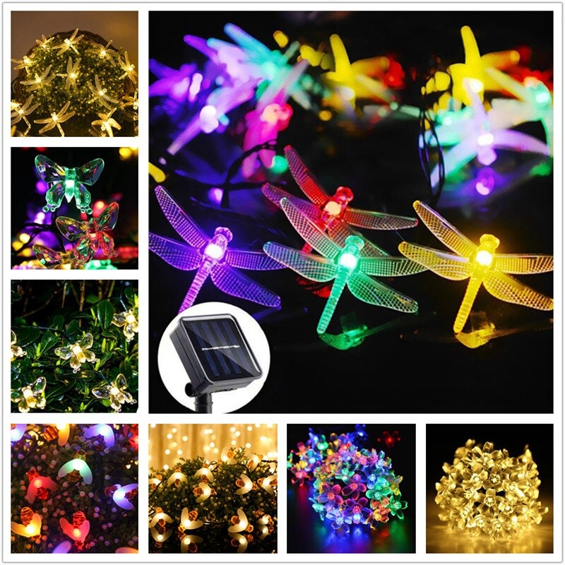 50 Multi-Colour LED Dragonfly Solar Powered Fairy Lights, Waterproof ...