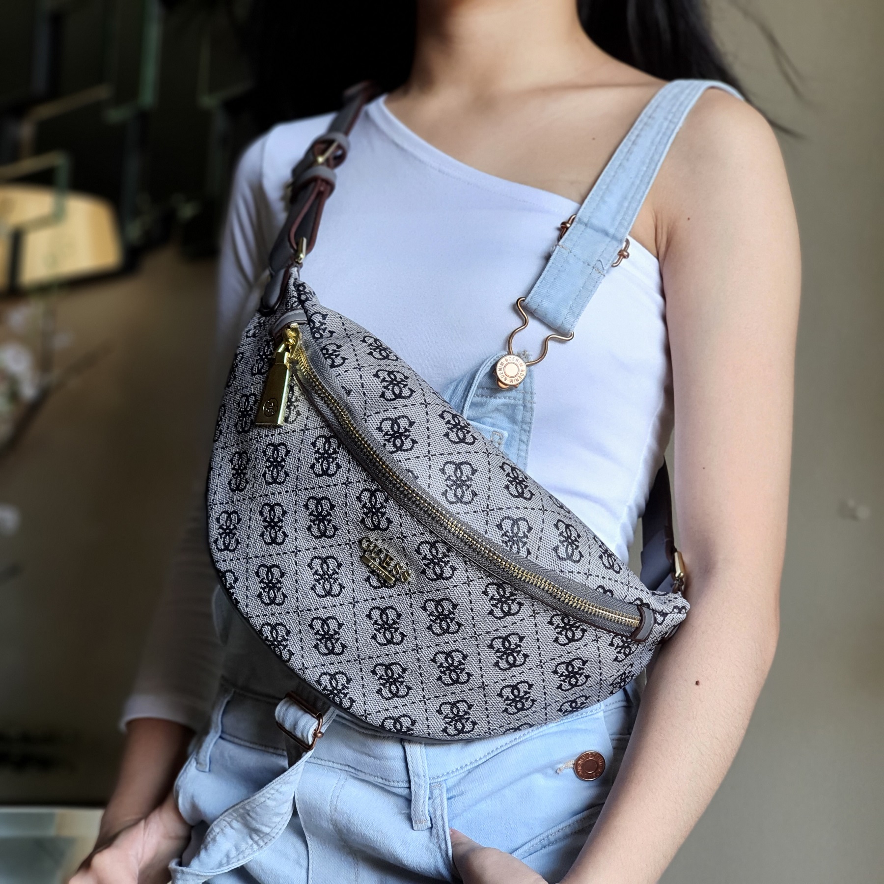 Guess Fanny Pack Large Belt Bag In Signature Monogram - Grey | Lazada PH