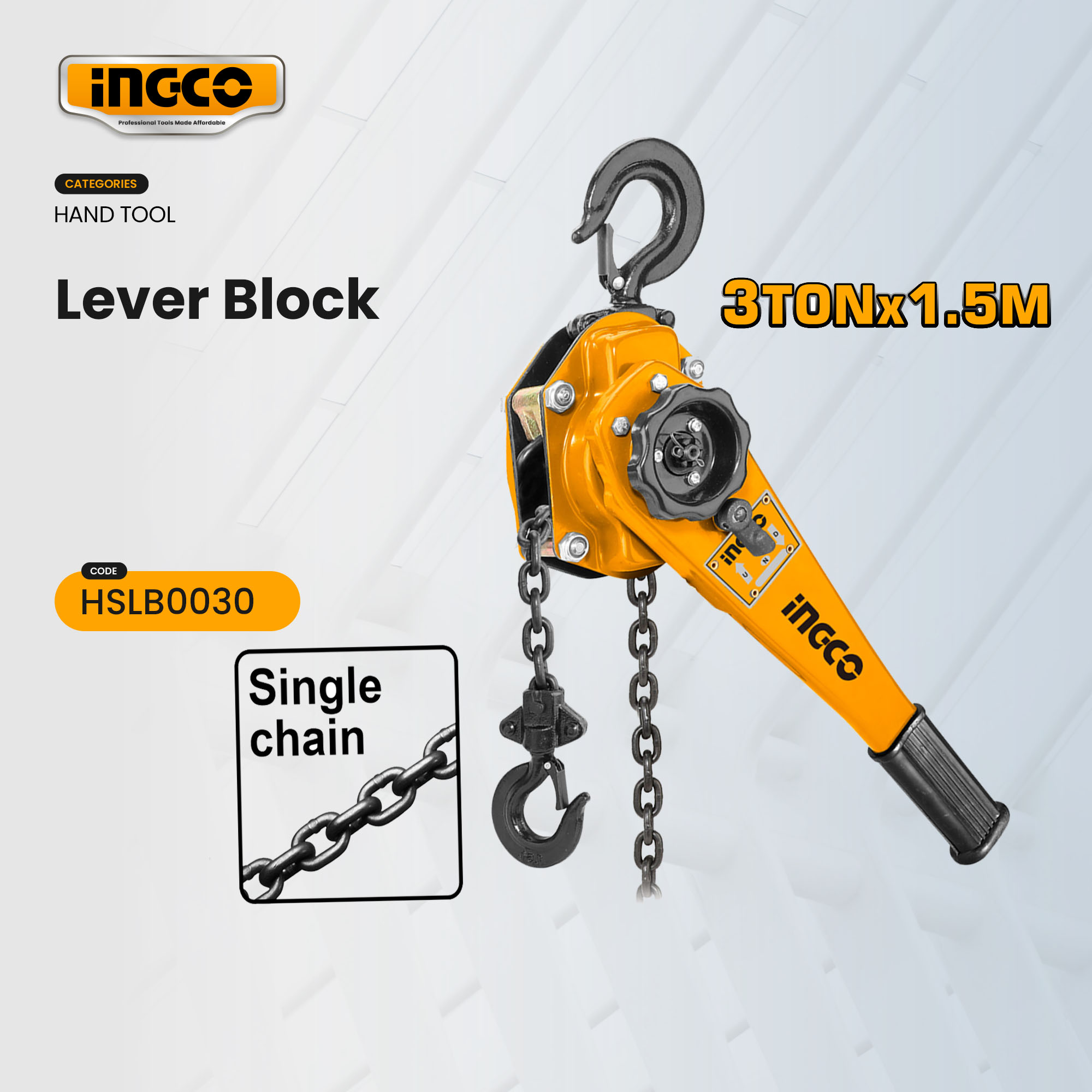 Ingco 3TON x 1.5m Lever Block Lifting Chain Adjustable Ratchet Puller ...