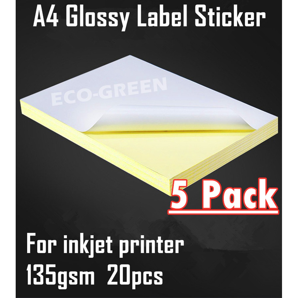 【new】 5 pack A4 Glossy matte Label Paper Sticker 135gsm yellow back ...