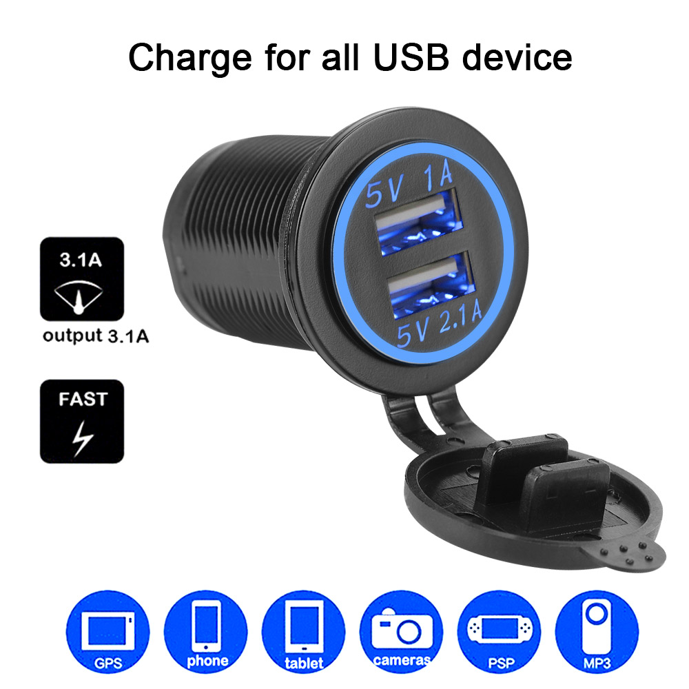 Power Socket 3.1A Dual USB Charger 12-24V Waterproof for Auto Marine ...