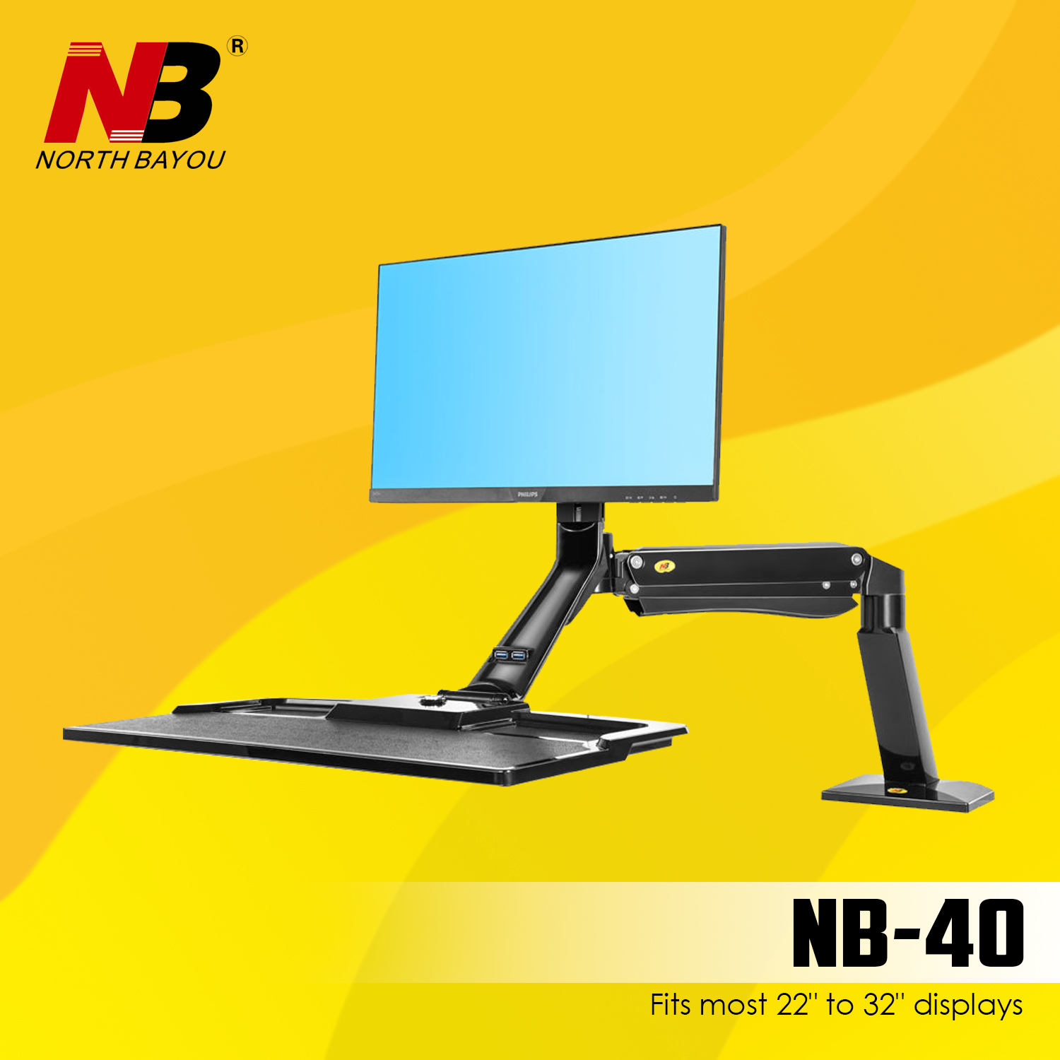 North Bayou NB40 Ergonomic Height Adjust Computer Sit Stand Workstation ...