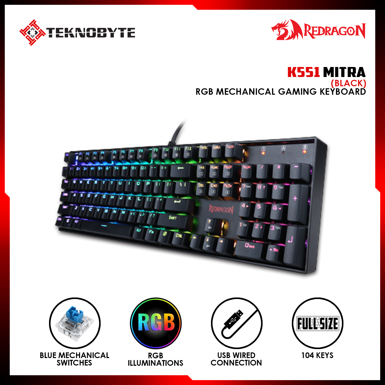 Redragon Mitra K551 RGB Black Mechanical Keyboard | Lazada PH