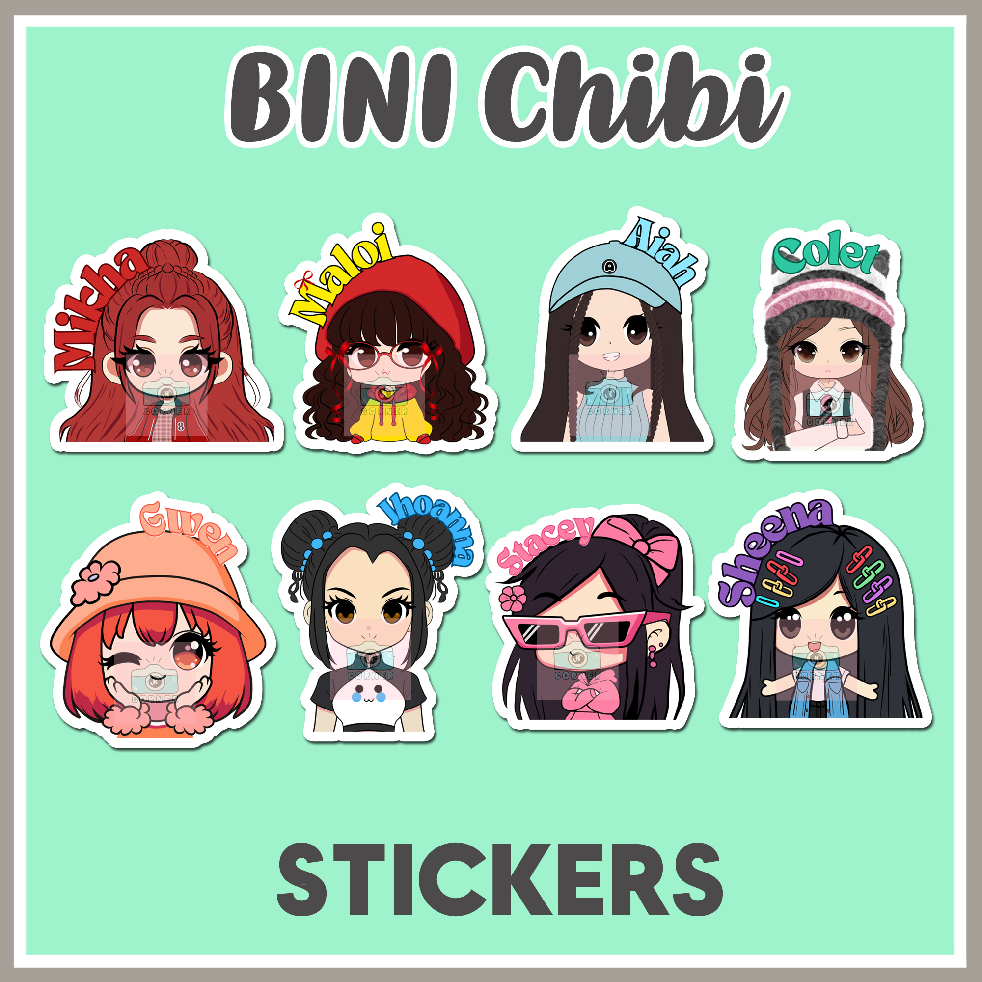BINI Maloi Milkha Sheena Jhoanna Stacey Gwen Colet Aiah Chibi Cartoon Vinyl Stickers | Lazada PH