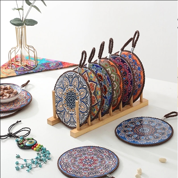 Bohemian Ceramic Table Mat Bowl And Cup Mats Kitchen Accessories Anti ...