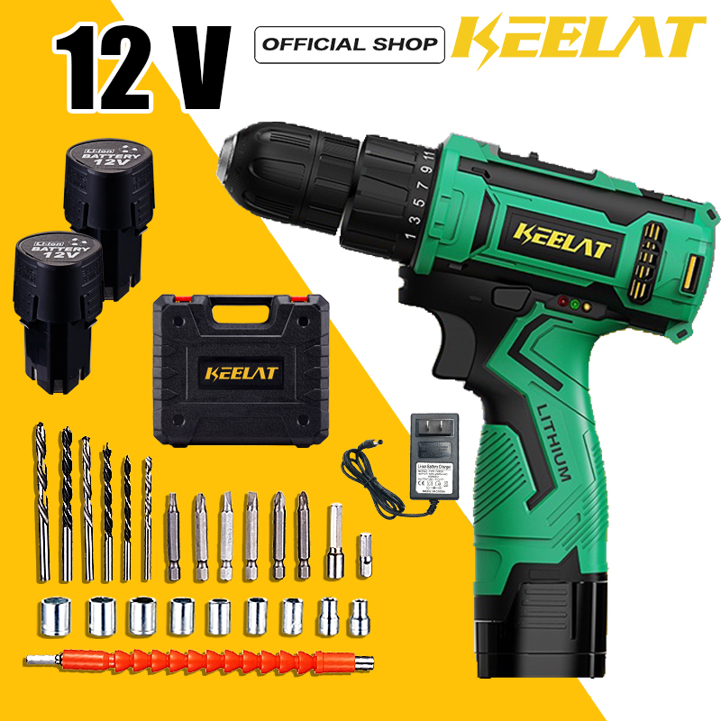 KEELAT Cordless Impact Drill Battery Hammer Drill Screwdriver set ...