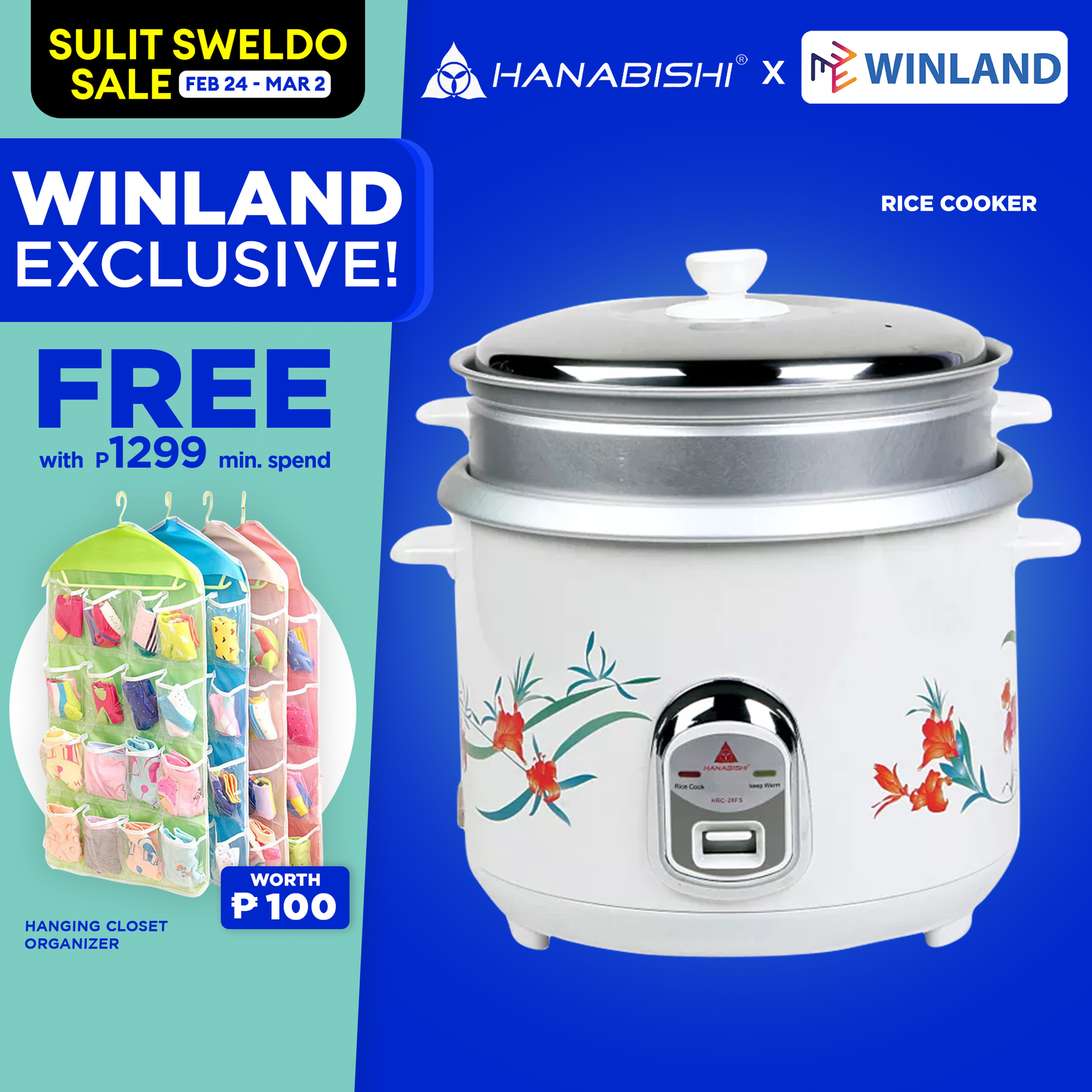 HANABISHI by Winland Rice Cooker 1.4L serves 7 cups Glass Cover with ...