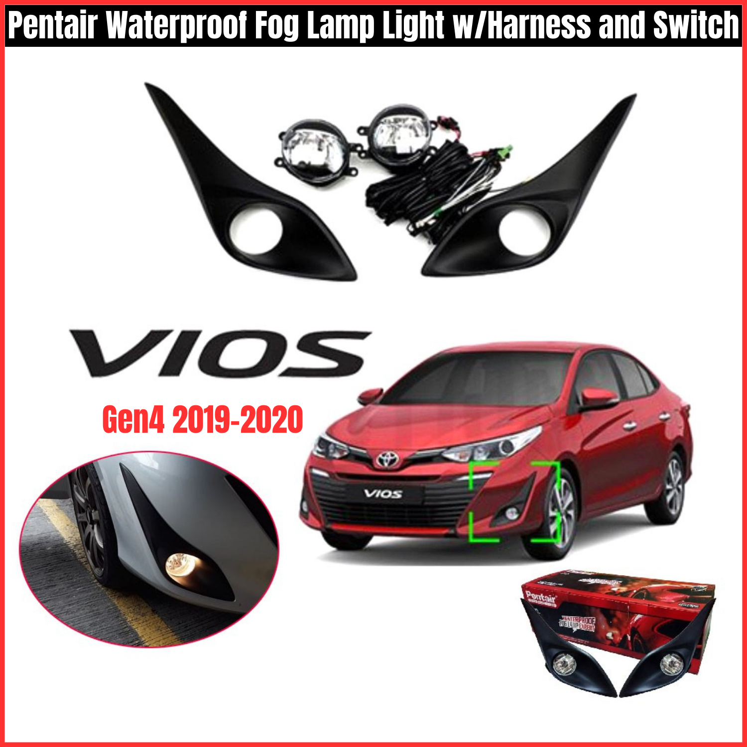 TOYOTA VIOS Gen4 2019-2020 Pentair Waterproof Fog Lamp Light Assembly ...