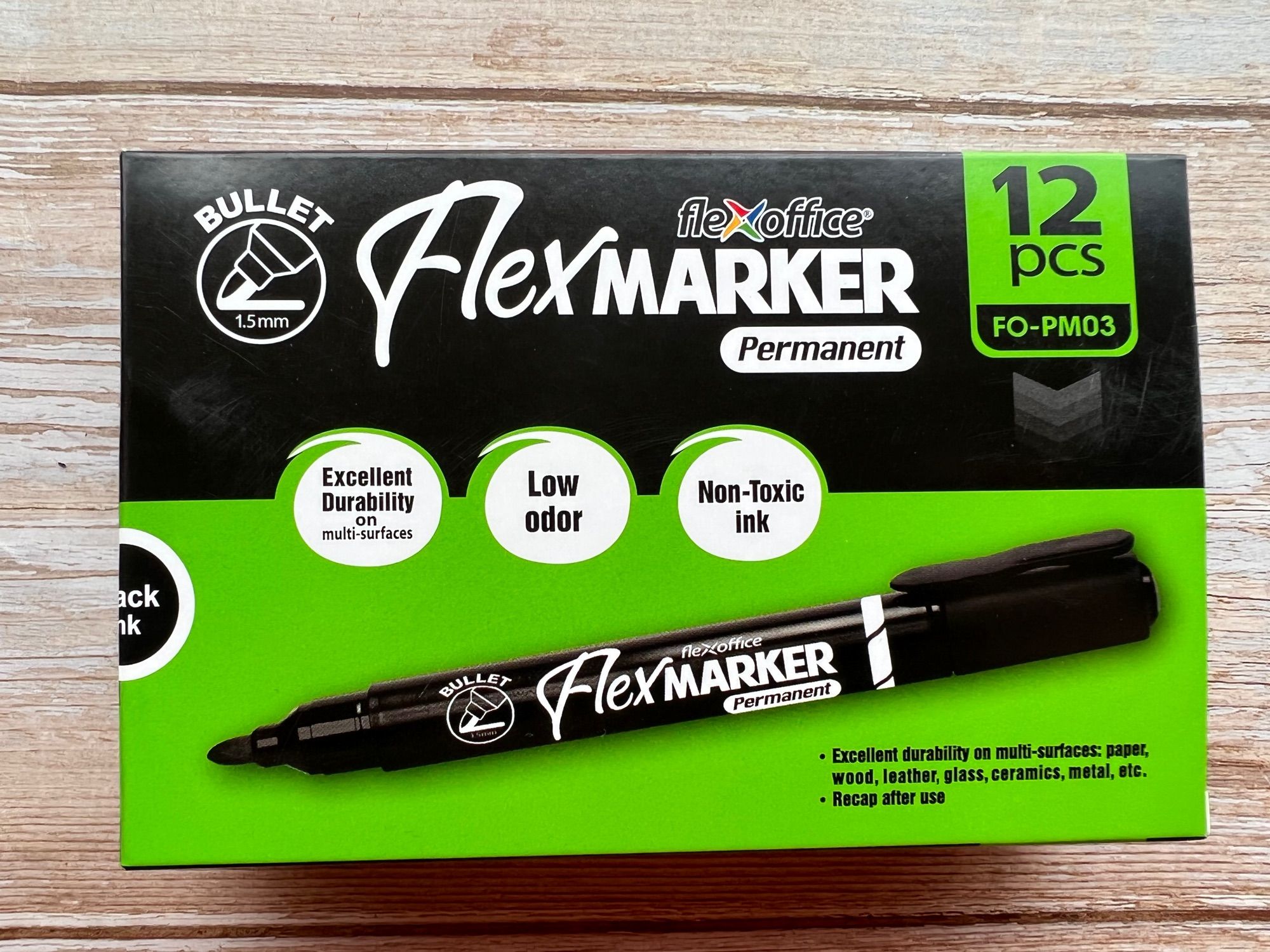 FlexOffice Permanent Marker Black /Blue /Red FO- PM03 (12pcs) | Lazada PH