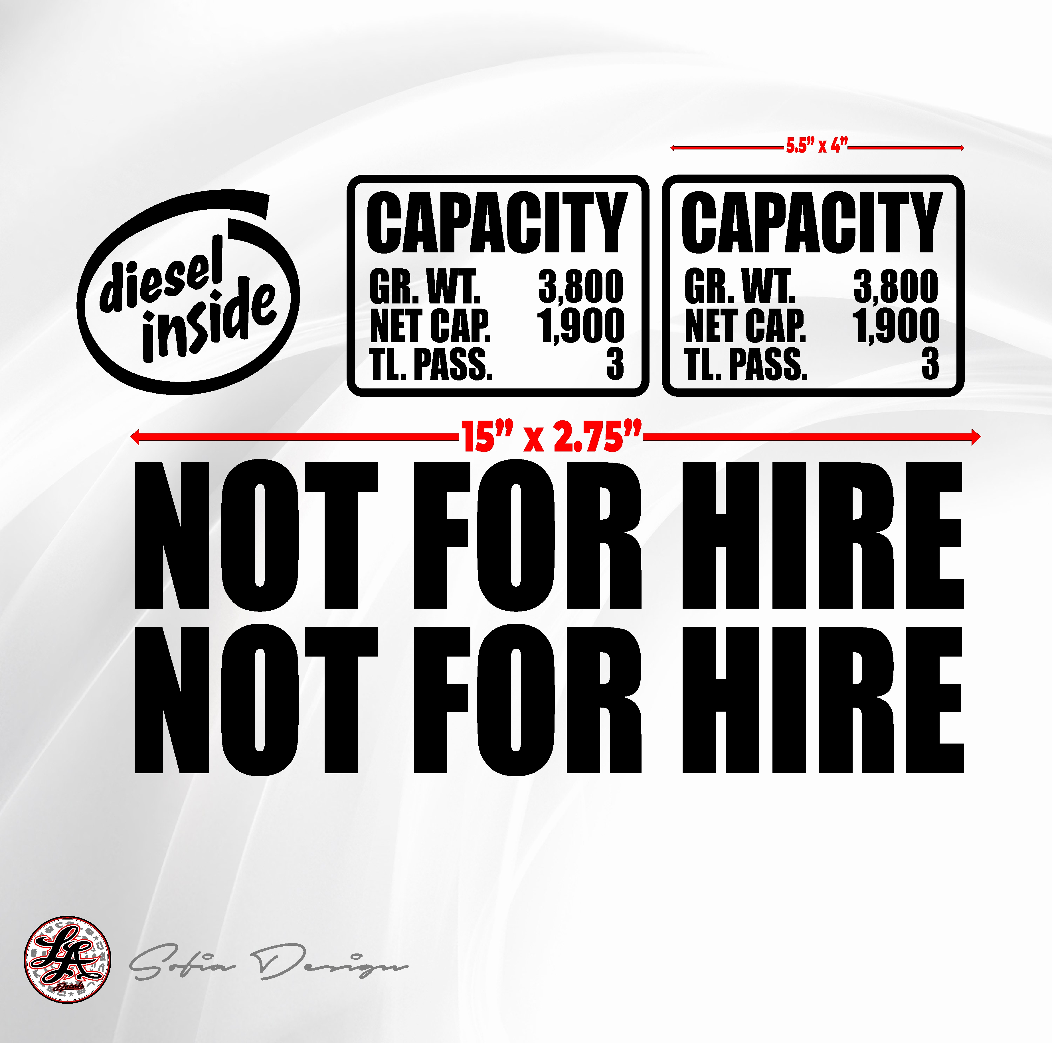 CAPACITY AND NOT FOR HIRE STICKER MARKINGS / MACHINE CUT VINYL STICKER ...