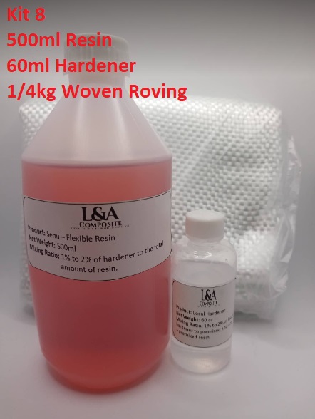 Fiberglass Premix Resin (B) Kit 8 - 500ml Resin, 60ml Hardener with 1 ...
