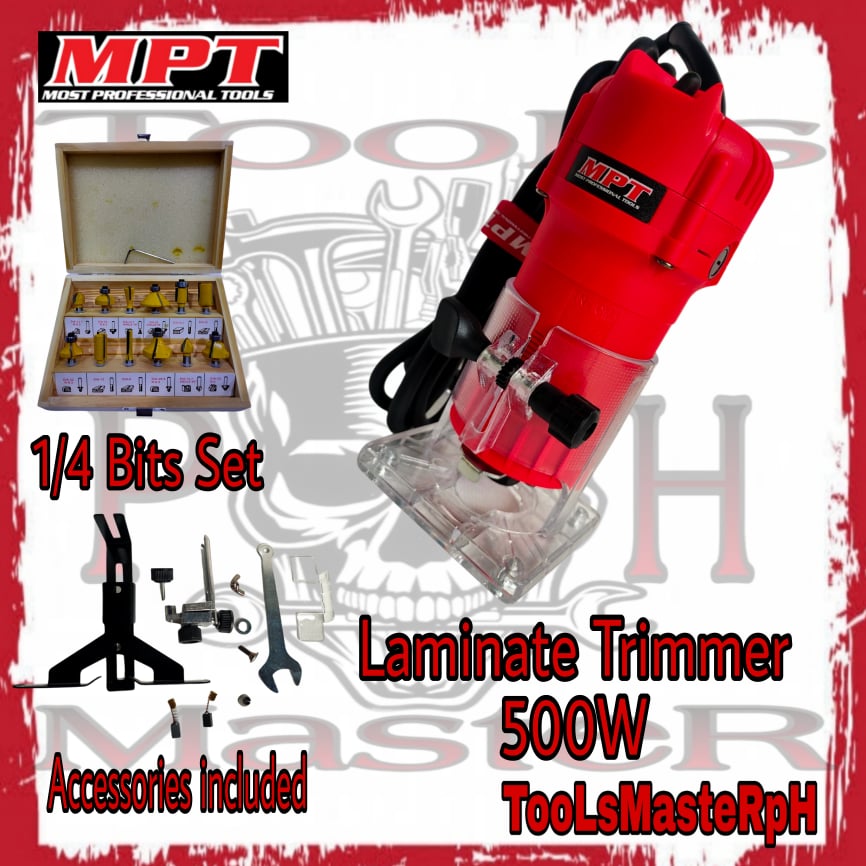 MPT Laminate Router / Trimmer 500W 6mm MLT5003 with Bits Set 1/4 Shank ...