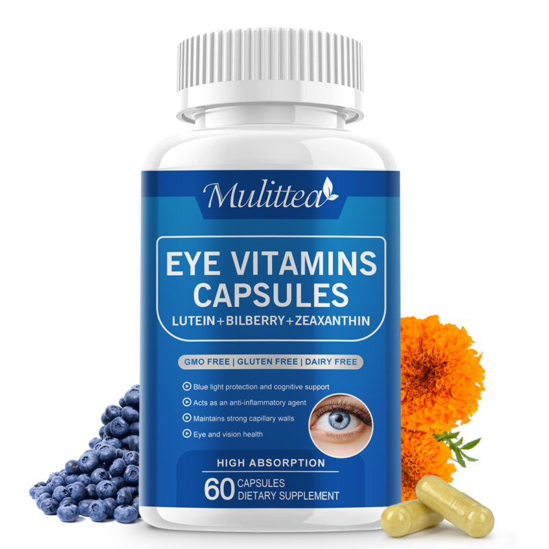 Mulittea Eye Vitamins with Lutein, Zeaxanthin, Bilberry Supports Eye ...