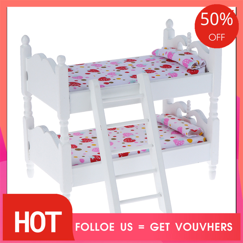 1:12 Dollhouse Kids Mini Bunk Bed Toy Bedroom Model for Children Doll ...