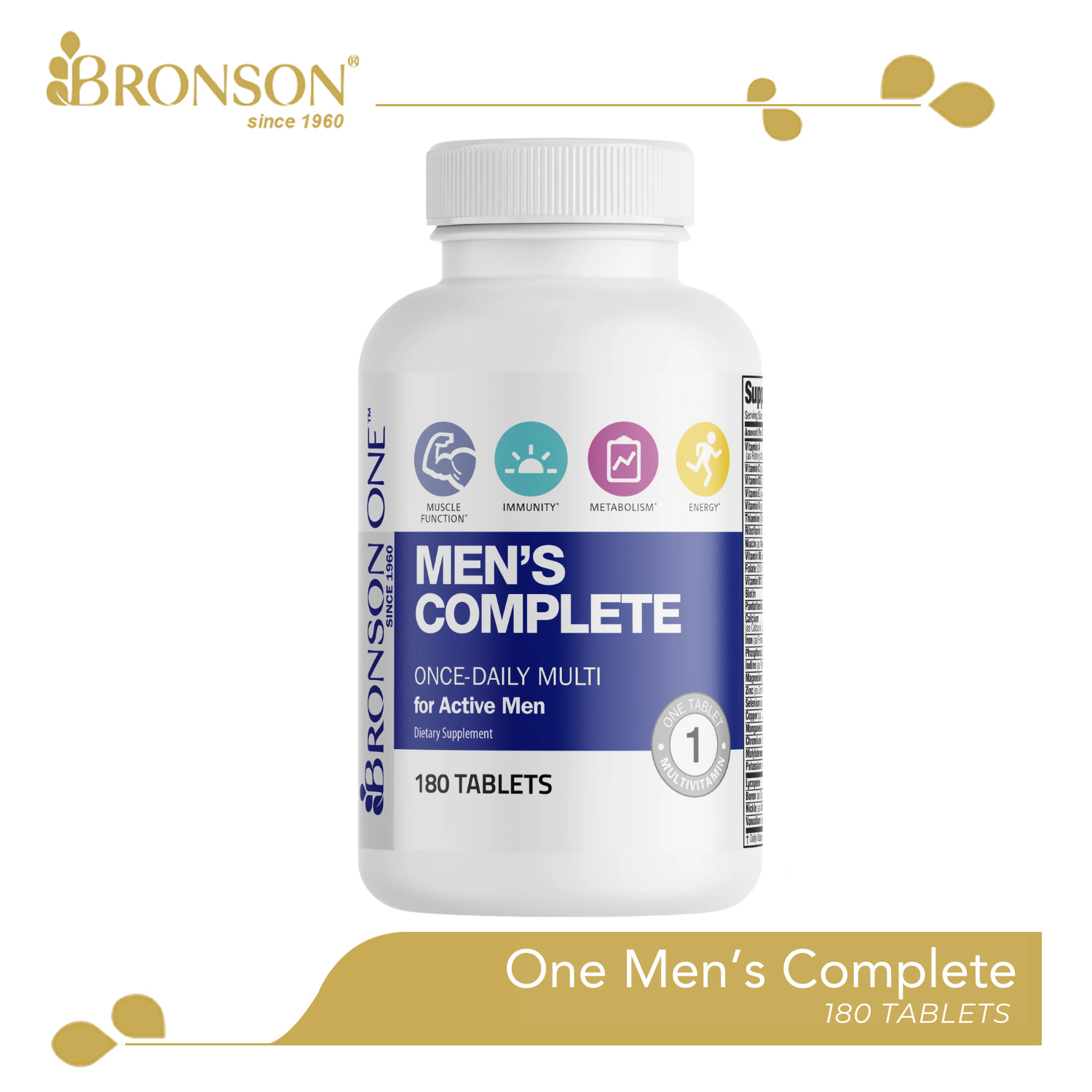 Bronson ONE Daily Men's Complete Multivitamin Multimineral (180 Tablets ...