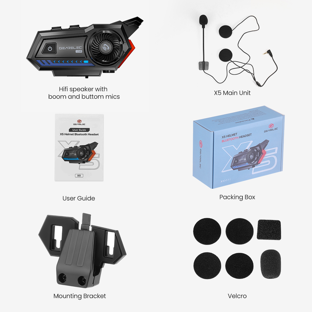 GEARELEC X5 Bluetooth Motorcycle Helmet Headset Optional 500M Intercom ...