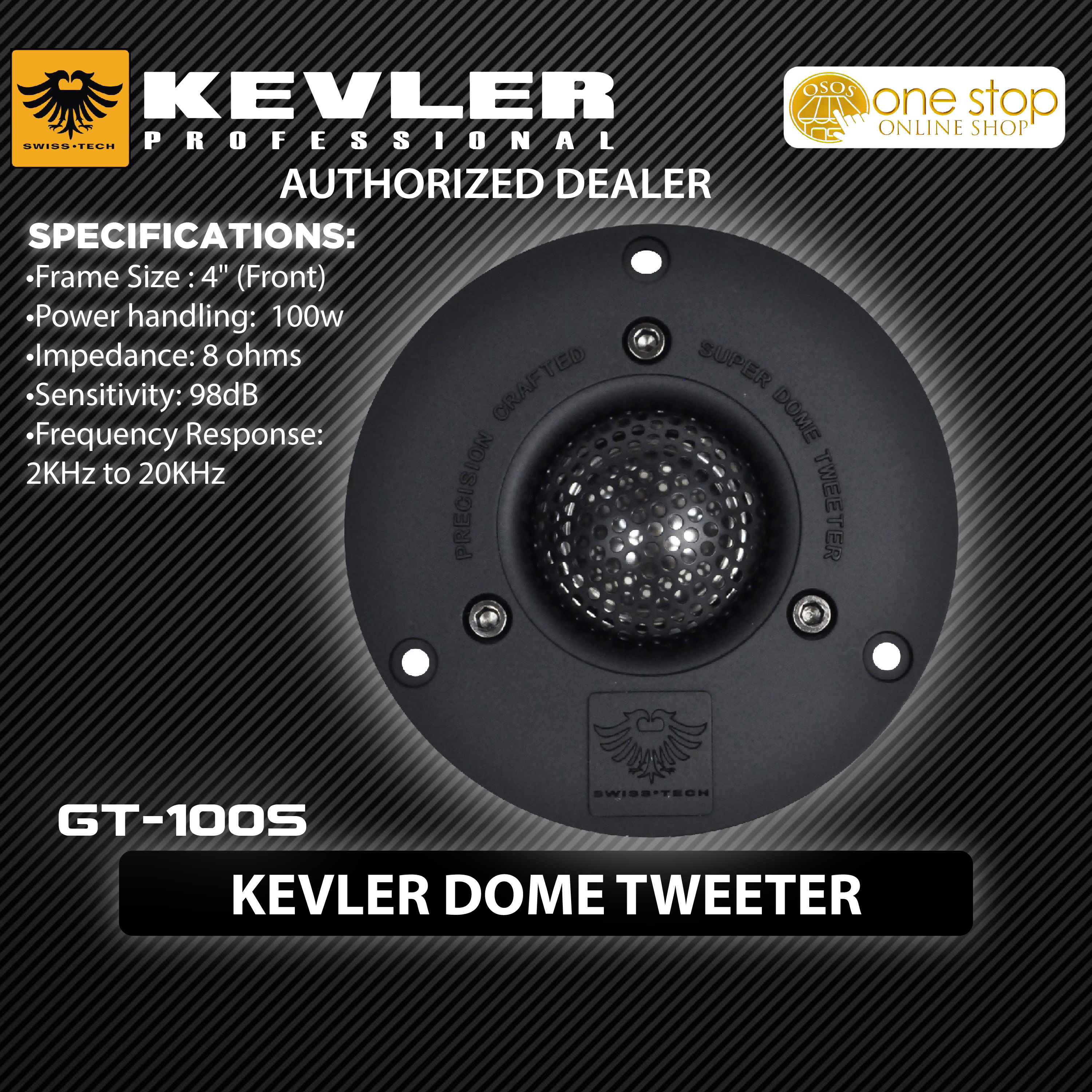 Kevler Original GT-100S 3" inches Dome Tweeter Speaker 100W 8ohms ...