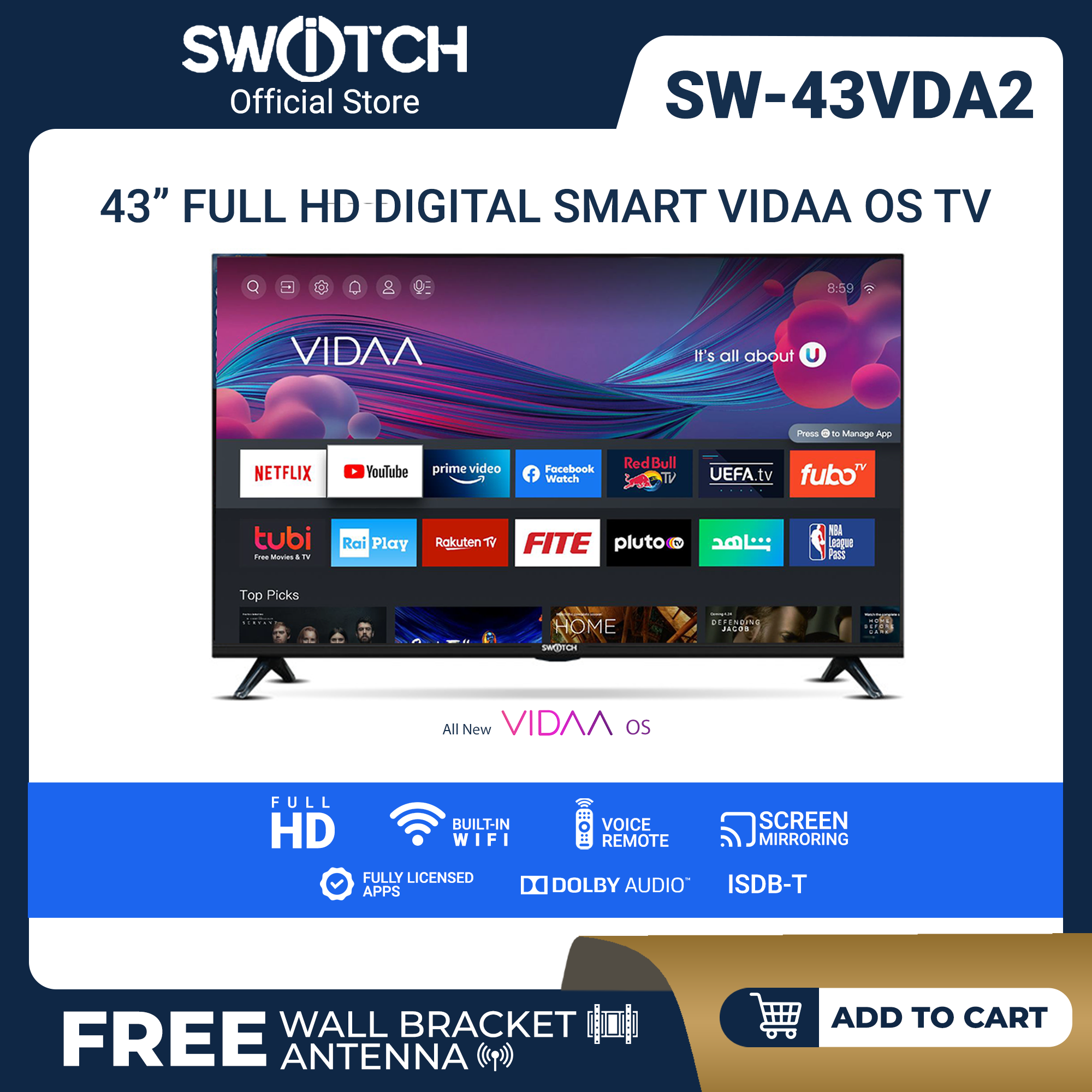 Switch 43" Full HD Digital Vidaa OS Smart TV SW-43VDA2 | Lazada PH