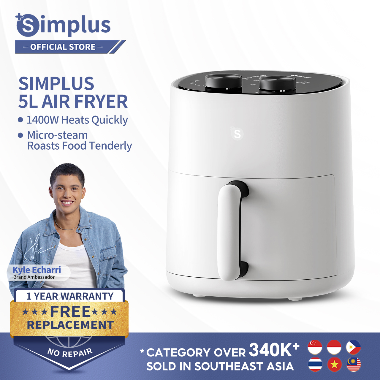 Simplus Air Fryer 5L Large Capacity Multifunction Fryer 1300W Non-stick ...