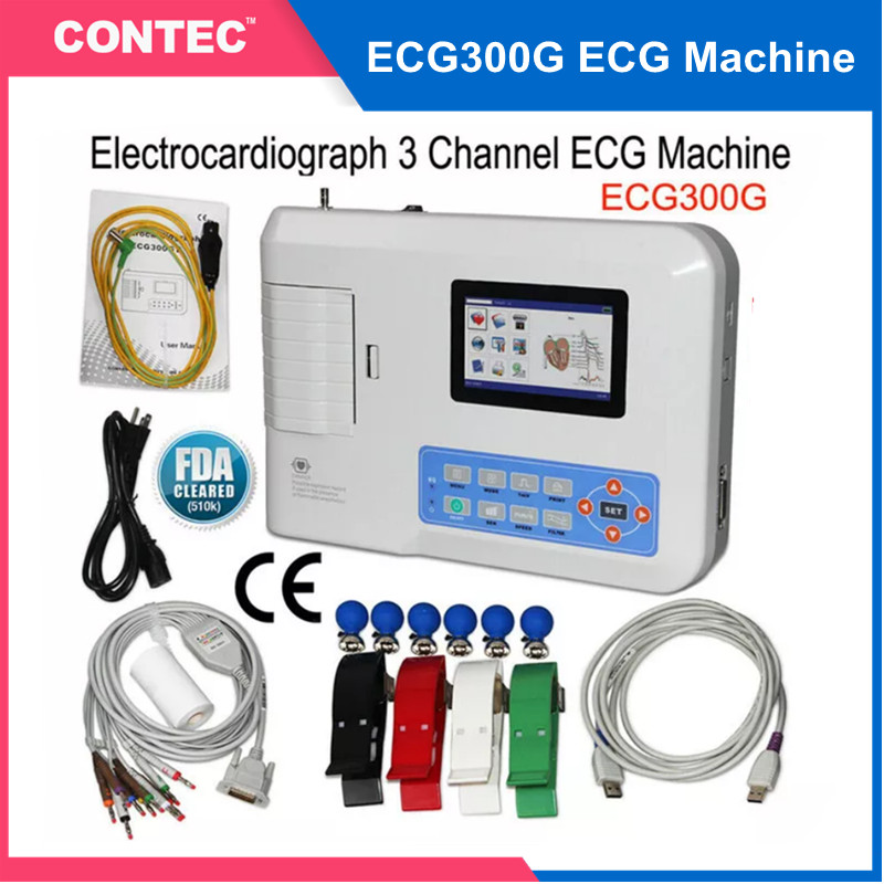 CONTEC ECG300G Portable 3 Channel ECG Machine Digital 12 lead EKG ...