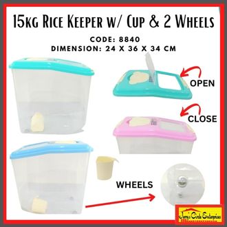 15 KG RICE KEEPER WITH CUPS AND WHEELS / 15 KG RICE CONTAINER/ BIGASAN ...