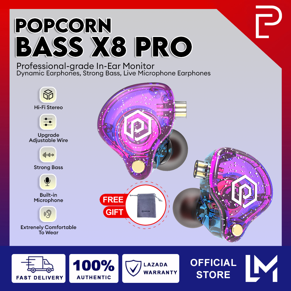 Original Popcorn BASS X8 PRO Dynamic Detachable Earphones HIFI Sound ...