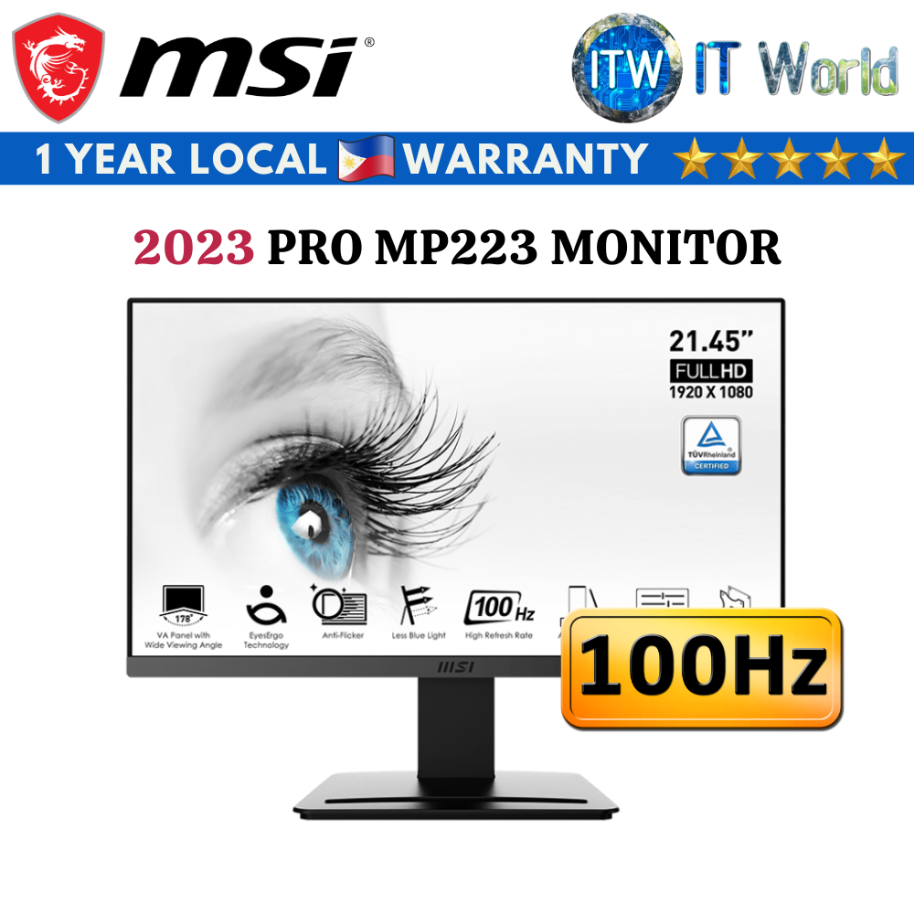 MSI Pro MP223 / 22" FHD / 100Hz / VA / 1ms(MPRT) / 4ms(GTG) Anti-Glare Monitor (2023 Model ...