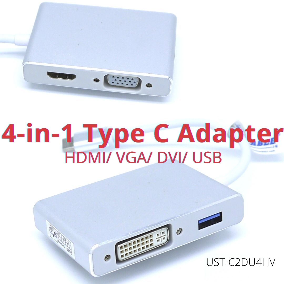 3C Connections / 4-in-1 Type C to HDMI/ DVI/ VGA/ USB 3.0 Adapter ...