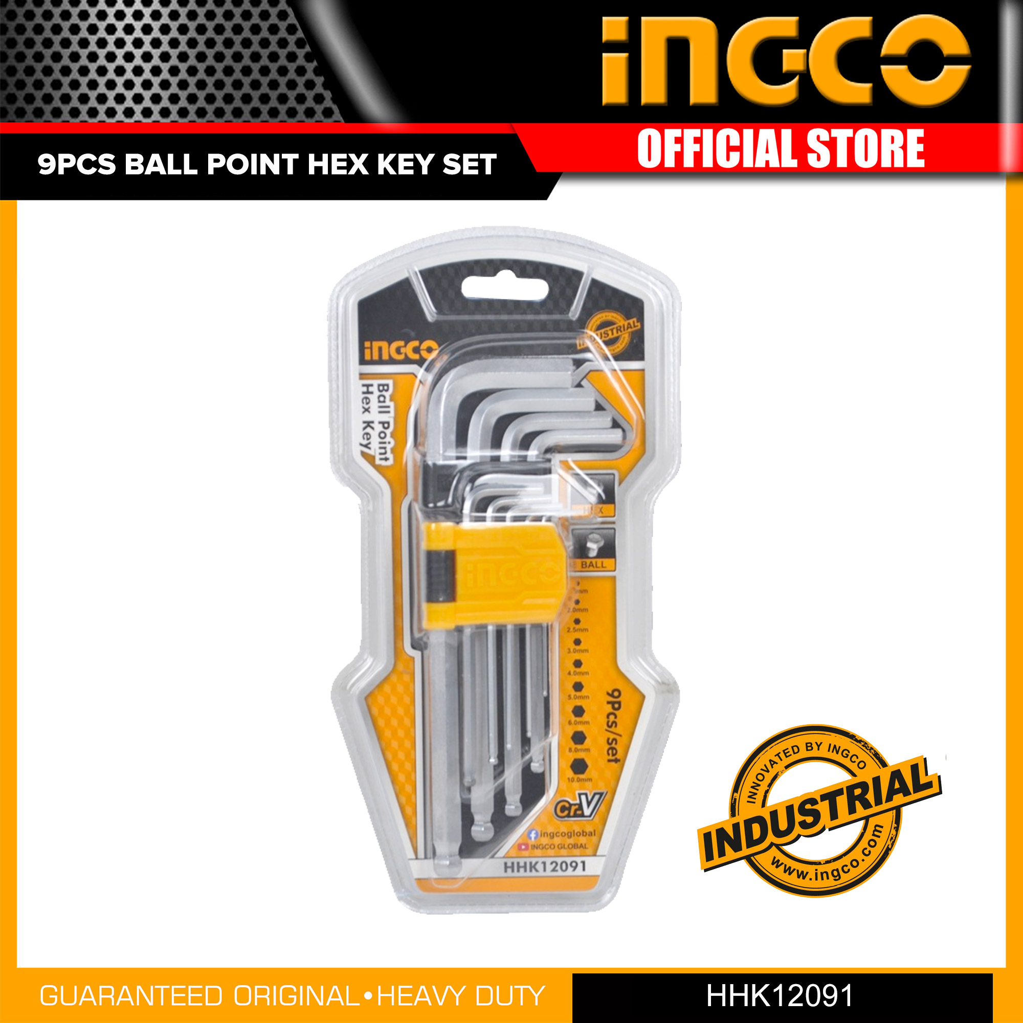 Ingco 9pcs 1.5mm-10mm CR-V Ball Point Hex Key Set HHK12091 / HHK12092 ...