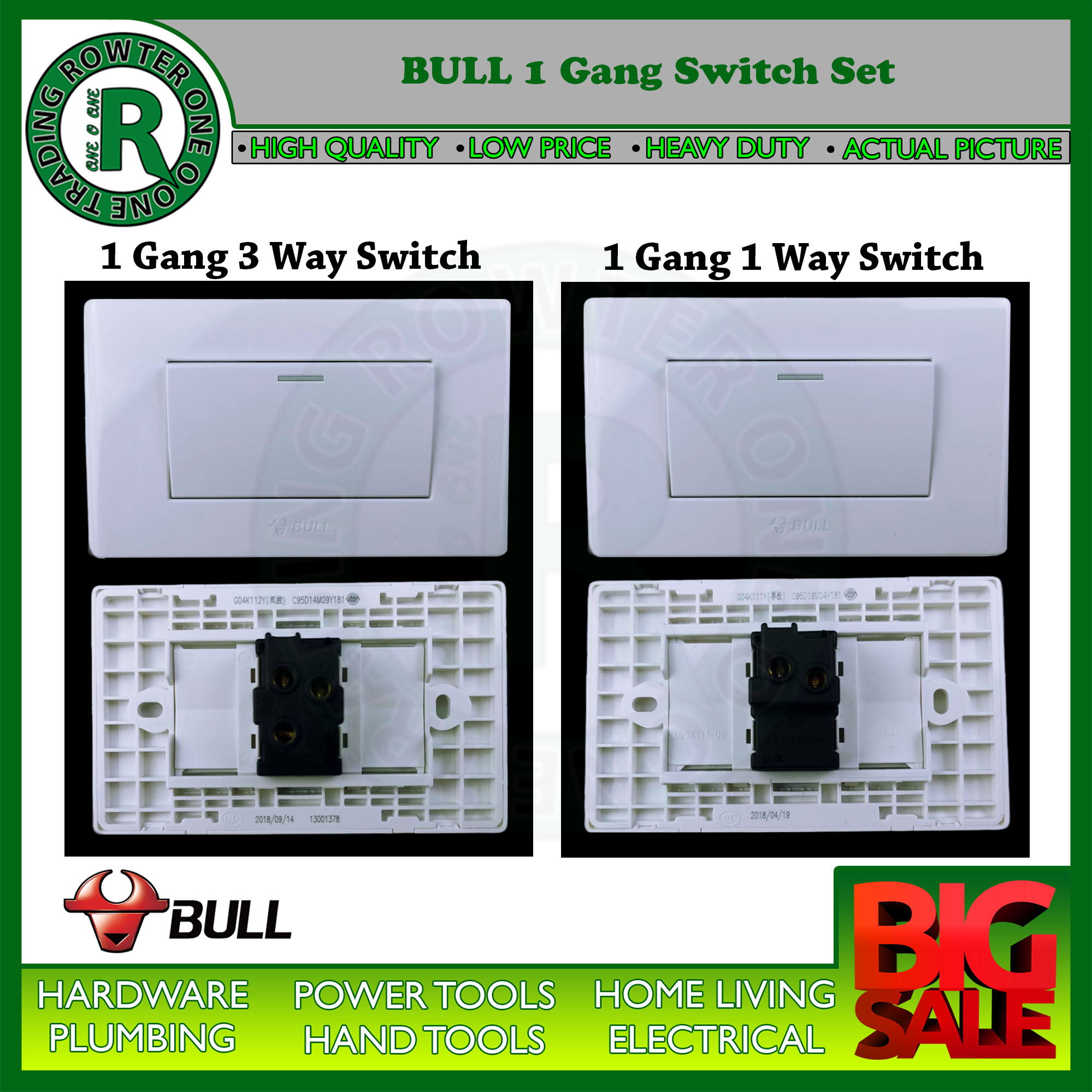 BULL G04K111Y 1 Gang 1 Way Switch / G04K112Y 1 Gang 3 Way Switch Set ...