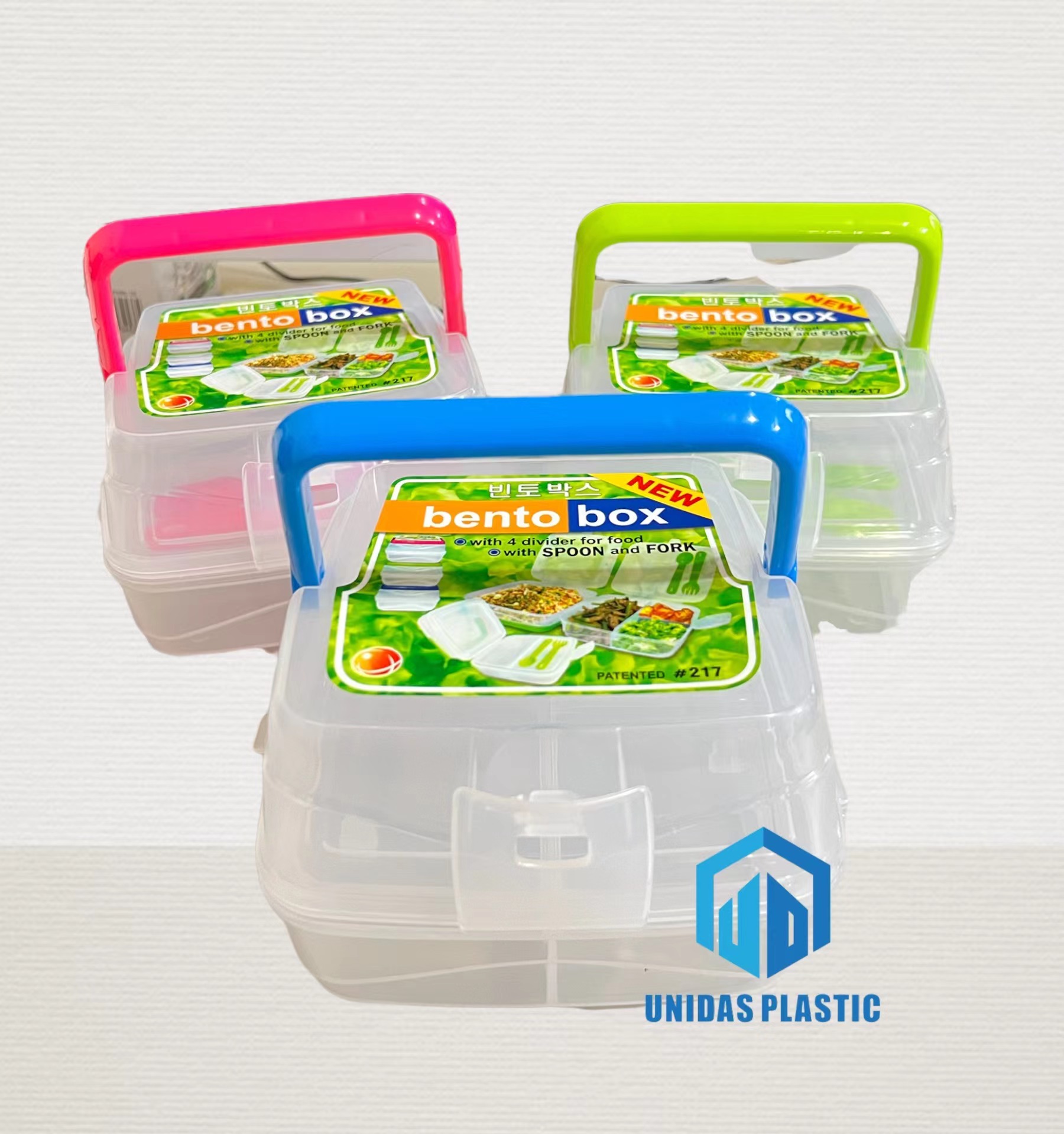 two floors bento box /lunch box with 4 divider for food with SPOON and ...