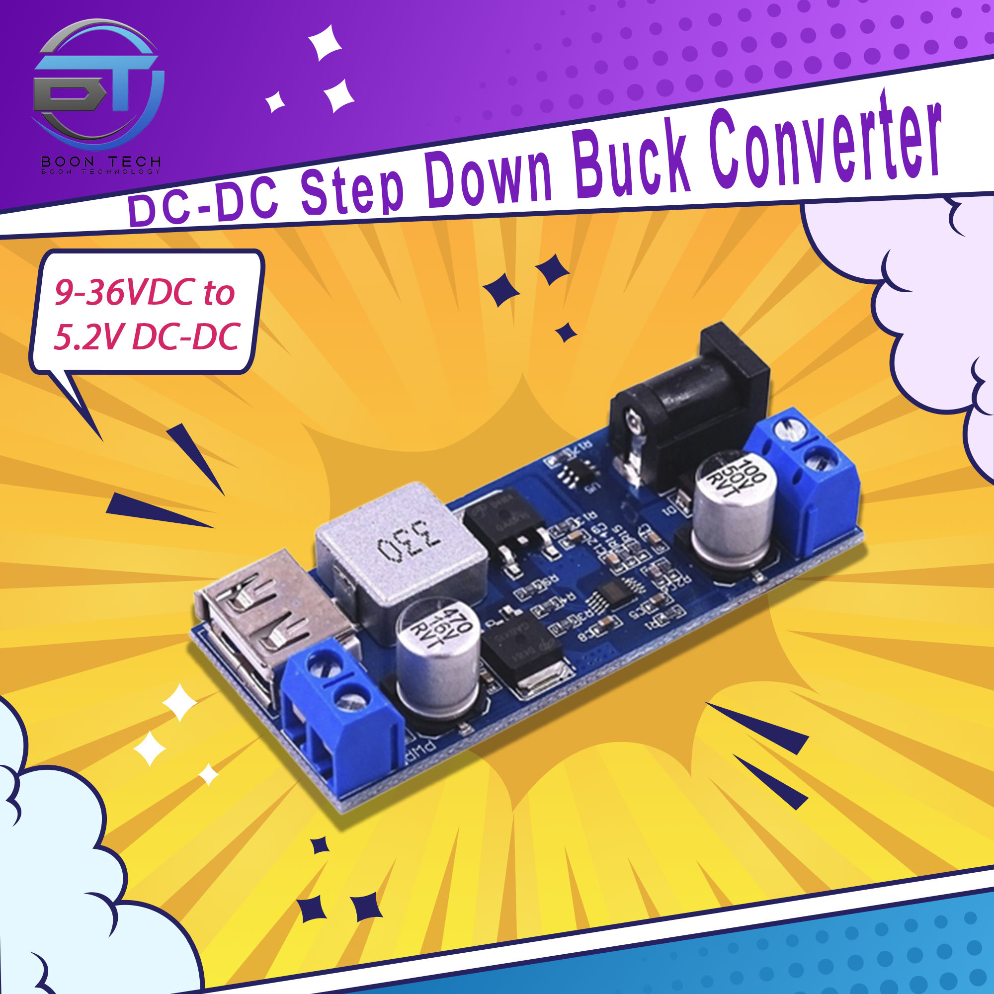 BoonTech DC Buck Converter LM2596S 6A | 9-36VDC to 5.2VDC 6A DC-DC Buck Module Converter ...