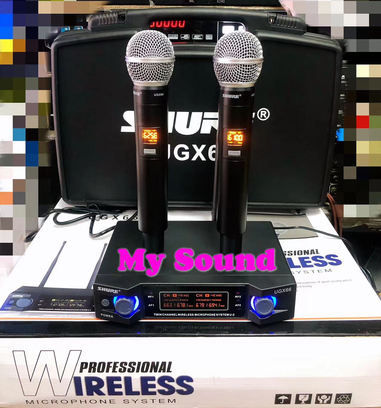 UHF Shure Inspired UGX-66 Digital Dual Wireless Microphone with black ...