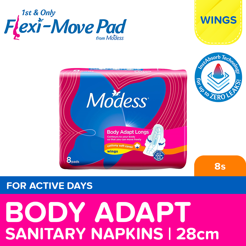 Modess Long Body Adapt with Wings Sanitary Napkin 8s - Regular Flow ...