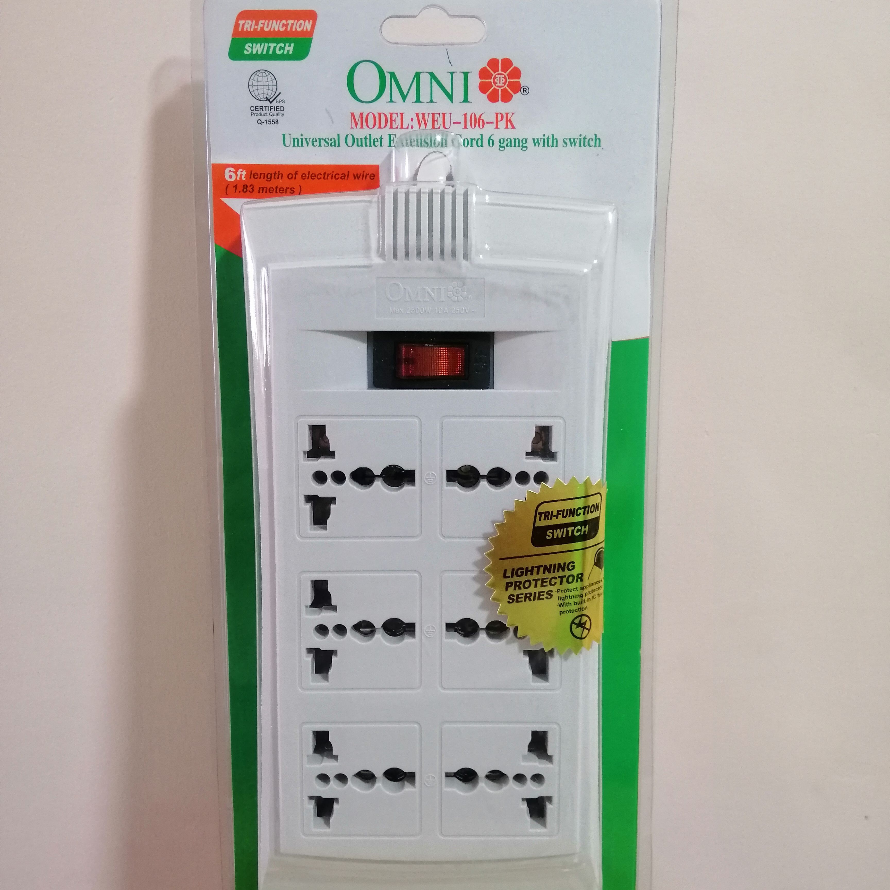 OMNI UNIVERSAL OUTLET EXTENSION CORD 6 GANG WITH SWITCH | Lazada PH