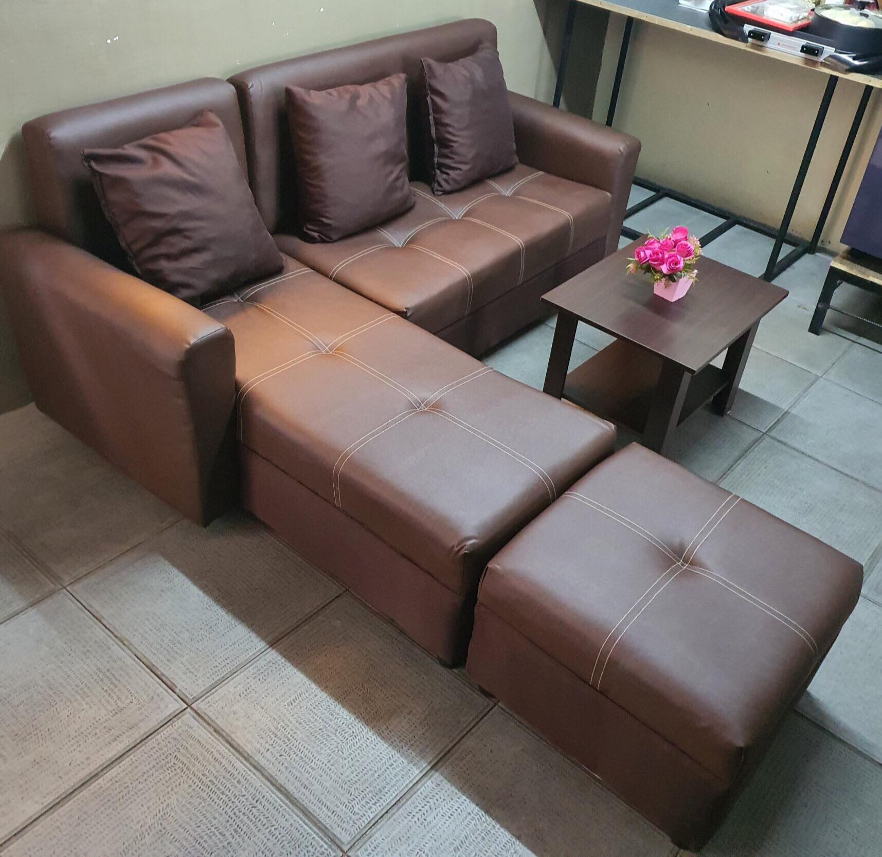 L-Shape Sala Set (Leather Brown) with Center Table | Lazada PH