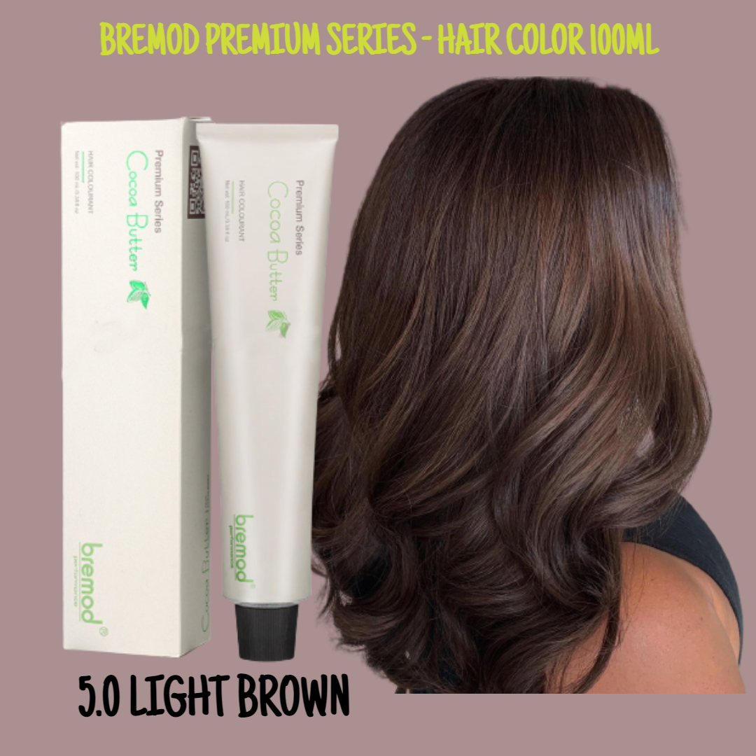 Bremod Premium Series Cocoa Butter Hair Color 100ML - 5.0 LIGHT BROWN ...